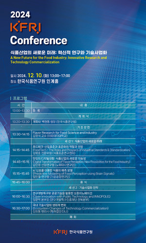 식품산업의 새로운 미래: 혁신적 연구와 기술사업화…10일 KFRI 컨퍼런스